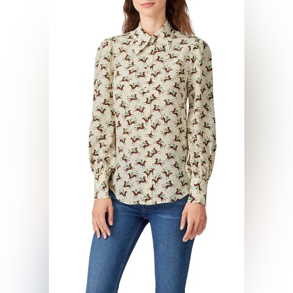 LK Bennett | Tops | Lk Bennett Sonya Top Polo Print Cream Horse Printed ...